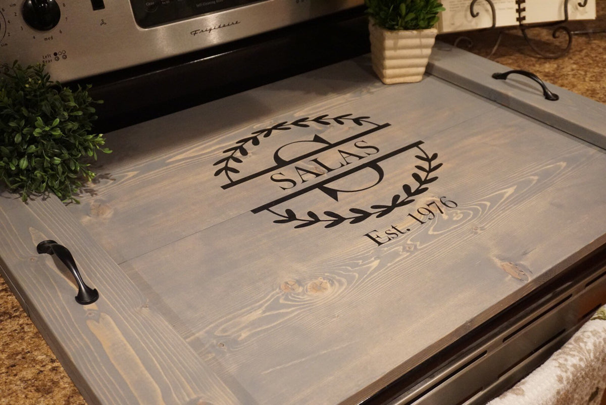 Stove top cover. Weathered gray stove top tray. Custom stove tray. Woo ...